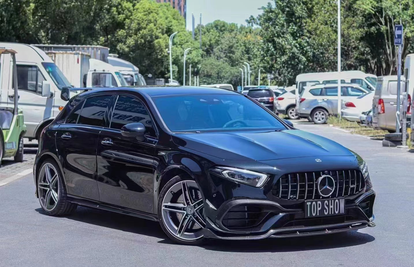 TAKD Carbon Fiber Front Lip Splitter for Mercedes Benz A45 Hatchback W